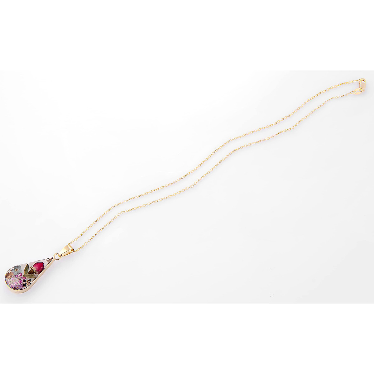 Amazon Essentials 14k Gold Over Sterling Silver Multi Pressed Flower Teardrop Pendant Necklace, 16' (previously Amazon Collection)