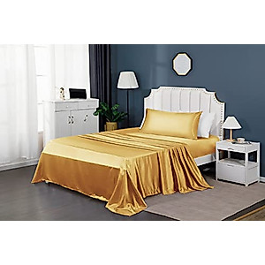 YUHX Silk Satin Pillowcase for Hair and Skin, Gold King Size Pillowcase Set of 2, Soft Silky Pillow Cases with Envelope Closure (20x40 inches,Gold)