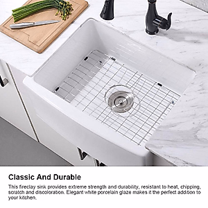 Hovheir 24 Inch Fireclay Farmhouse Kitchen Sink, 24 Laundry Sink White Fireclay Kitchen Sink Apron Sink with Accessories Farm Sink Single Bowl Kitchen Sink