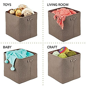 mDesign Soft Cotton Fabric Bathroom Storage Bin with Handles - Organizer for Towels, Toilet Paper Rolls - for Closets, Cabinets, Shelves - Textured Weave, 2 Pack - Espresso Brown