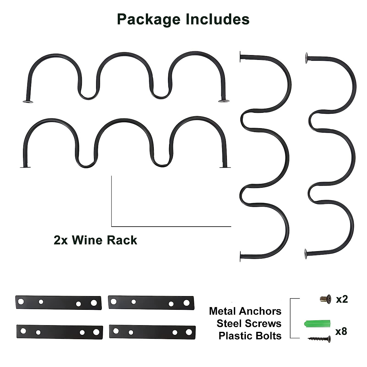 Patioer 2 Pack Metal Wine Rack Wall Mounted for 3 Wine Bottles, Modern Wine Bottle Display Holder with Screws, Hanging Wine Rack Storage Organizer