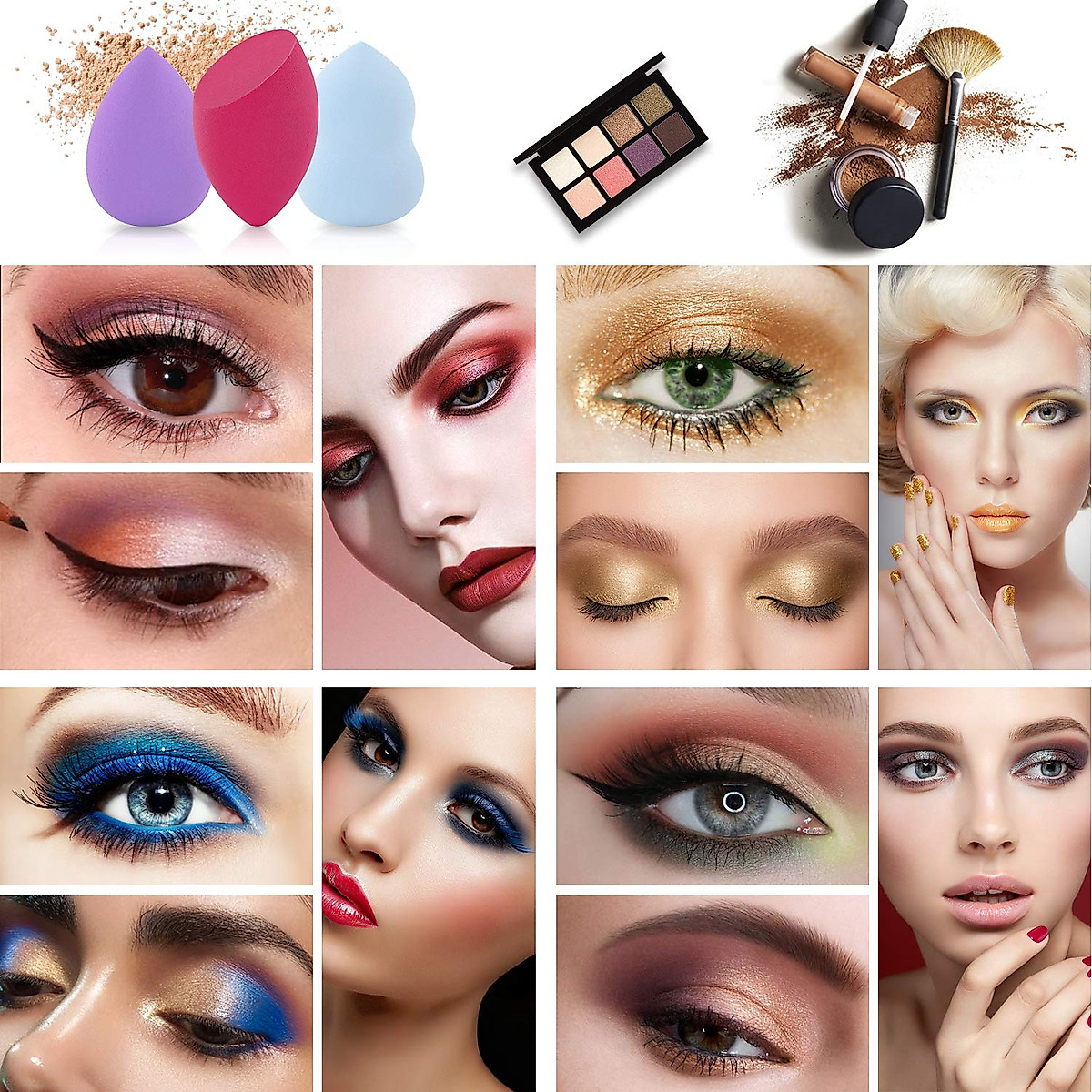 Makeup Sponges Blender Set Beauty Foundation Blending Egg Stand, Cosmetics Sponge Blender Applicators for Powder Cream or Liquid, 10pcs Beauty sponges and 2pc Makeup Sponges Holders