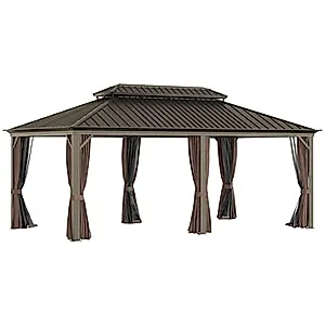ZHYHSM-111 Hardtop Gazebo with Privacy Curtains Outdoor Canopy Gazebo with Aluminum Frame for Sun-Shade Gardens, Patios, Backyards