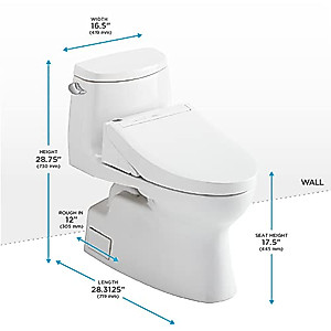 TOTO WASHLET+ Carlyle II One-Piece Elongated 1.28 GPF Toilet and WASHLET+ C5 Bidet Seat, Cotton White