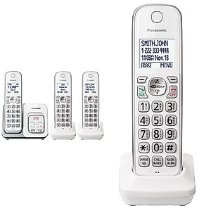 Panasonic Expandable Cordless Phone System with Answering Machine and Call Block - 3 Cordless Handsets & Additional Cordless Phone Handset for use with KX-TGD63x Series Cordless Phone Systems