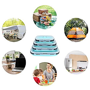 VIGIND Set of 4 Collapsible Foldable Silicone Food Storage Container, Leftover Meal Box With Airtight Plastic Lids For Kitchen, Bento Lunch Boxes-Microwave, Dishwasher and Freezer Safe