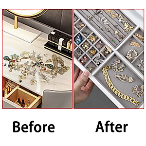 Ptaedex Stackable Velvet Jewelry Trays Organizer for Drawers, Small Jewelry Drawer Organizer Display Tray for Earring Ring Watch Bangle Bracelet Necklace, Set of 4, Gray