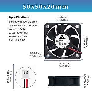 GDSTIME 2 Pack 50mm x 50mm x 20mm 12V DC Brushless Cooling Fan
