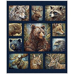 Animals of The Enchanted Forest Navy Cotton Fabric Panel QT 30464 Size 36 X 44