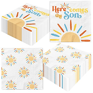 Here Comes The Son Baby Shower Decoration, 40pcs Disposable Retro Boho Sun Napkins Paper Little Ray Of Sunshine Baby Shower Napkins The Boho Sun Party Decorations for Boys Kids Birthday Supplies