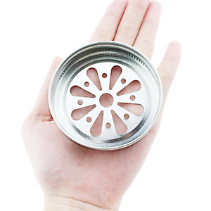 TAODAN 8pcs Mason Can Jar Lids Regular Mouth Jar with Flower Canning Lids Rustproof Daisy Cut with Straw Hole for Mason, Ball, Canning Jar