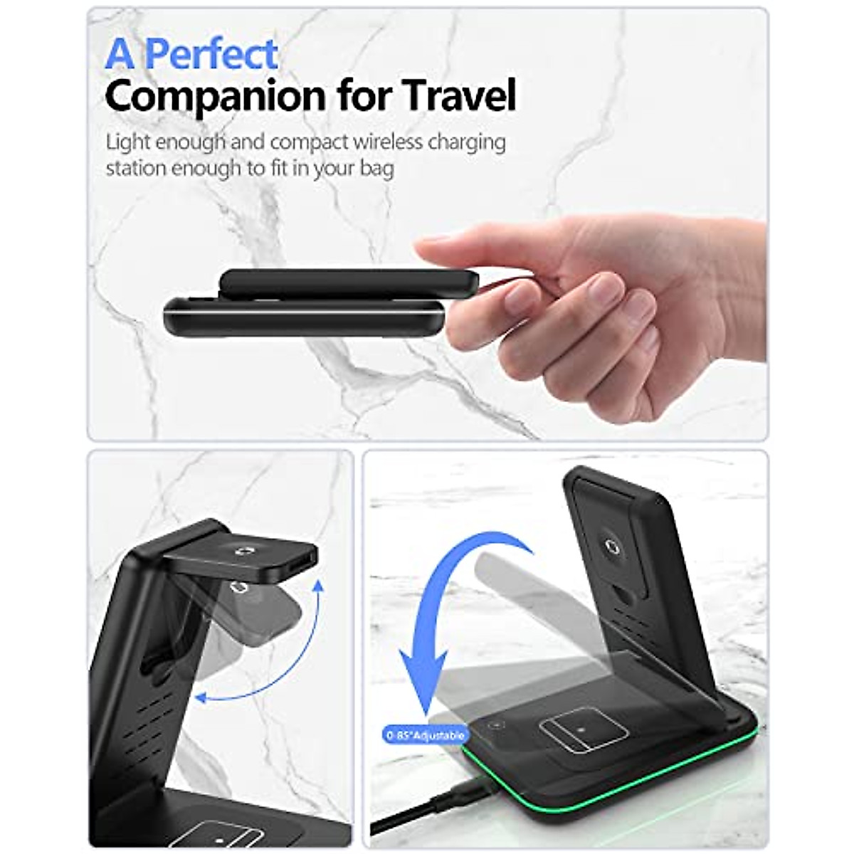 Wireless Charging Station, KOOPAO 3 in 1 Fast Wireless Charger Stand Dock Compatible with iPhone 14/13/12/11/Pro/Max/XR/XS/X, Fit for iWatch Series 7/6/5/SE/4/3/2, Airpods Pro/2/3 (with Adapter)