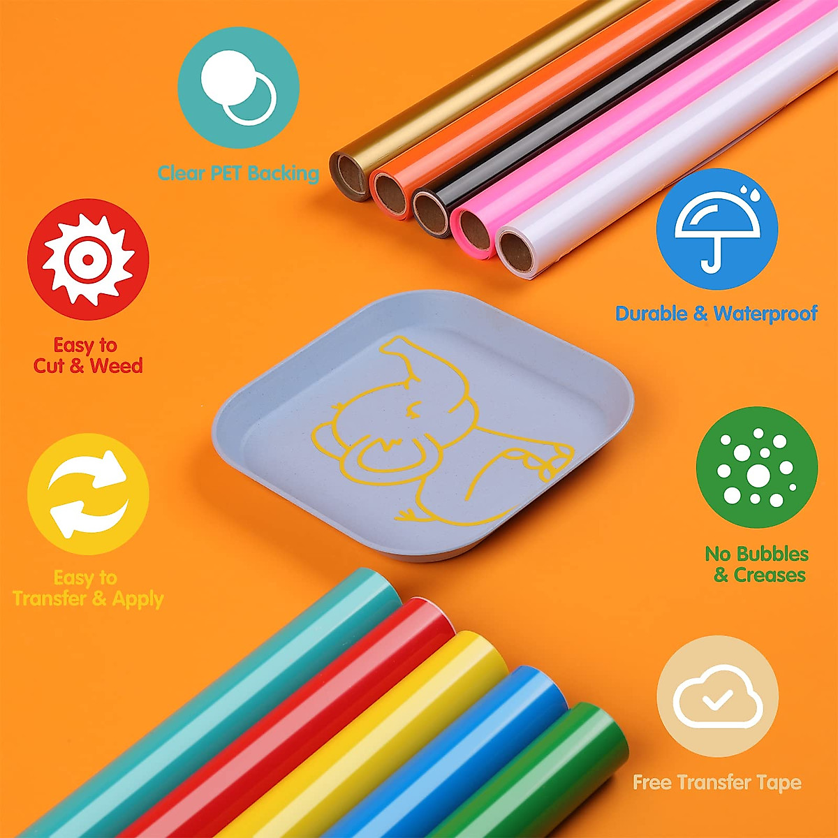 HTVRONT Permanent Vinyl for Cricut - 13Pack Multi-Colors Permanent Adhesive Vinyl Rolls, 12" x 3 ft Craft Adhesive Vinyl for Cricut +1 Transfer Tape for Vinyl, Silhouette, Cameo Cutters