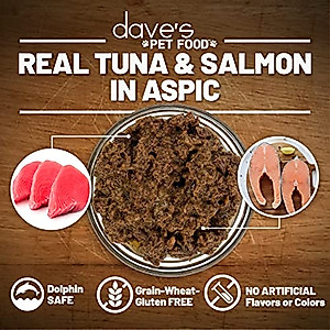 Dave's Pet Food Grain Free Wet Cat Food (Tuna & Salmon Dinner in Aspic), Naturally Healthy Canned Cat Food, Added Vitamins & Minerals, Wheat & Gluten-Free, 5.5 oz (Case of 24)