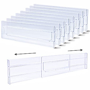KIKILIE 8 Pack Clear Drawer Dividers, Expandable 11-19'' Dresser Organizers Transparent , for Clothing & Underwear, Plastic Dividers Clothes, (DD5250)