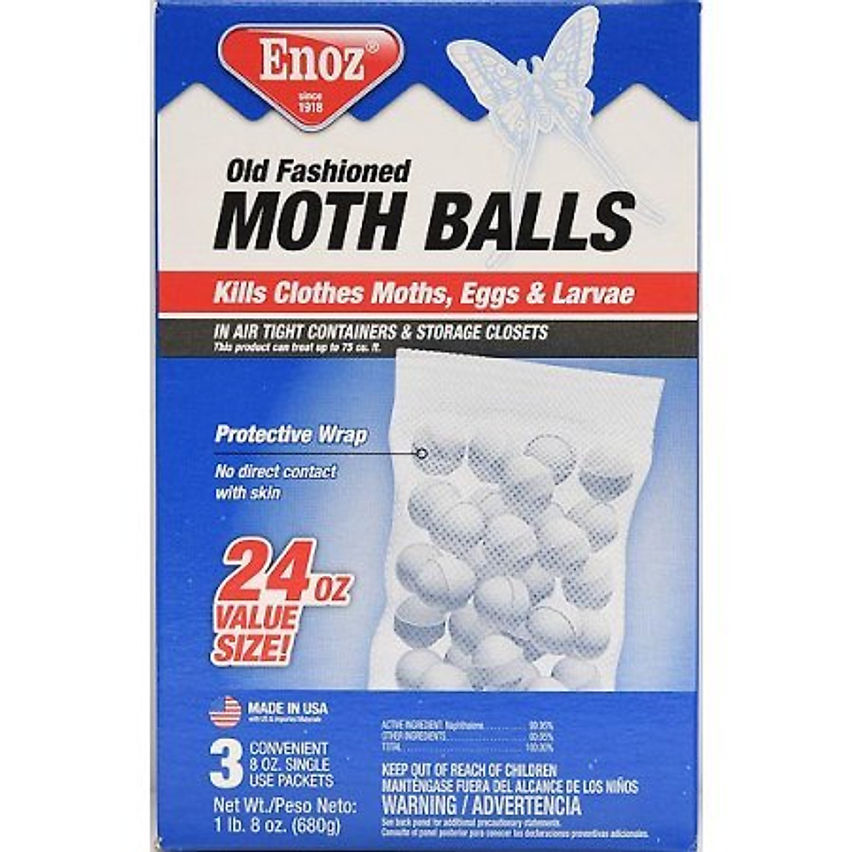 MADE IN THE USA - Enoz Old Fashioned Moth Balls - 1.5 Pound