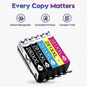 ONLYU Compatible Ink Cartridge Replacement for Canon 280 281 PGI-280XXL CLI-281XXL PGI 280 XXL CLI 281 XXL PIXMA TR7520 TR8520 TS6120 TS6220 TS6320 TS8220 TS8320 Printer (5 Packs)