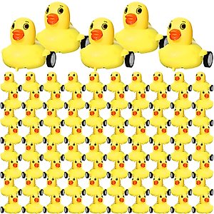 Hiboom 100 Pcs Mini Duck Pull Back Cars Toys Duckies Race Car Yellow Duck Push and Go Cars Racing Toy Vehicle Set for Birthday Party Favors Stocking Fillers Decorations Accessories