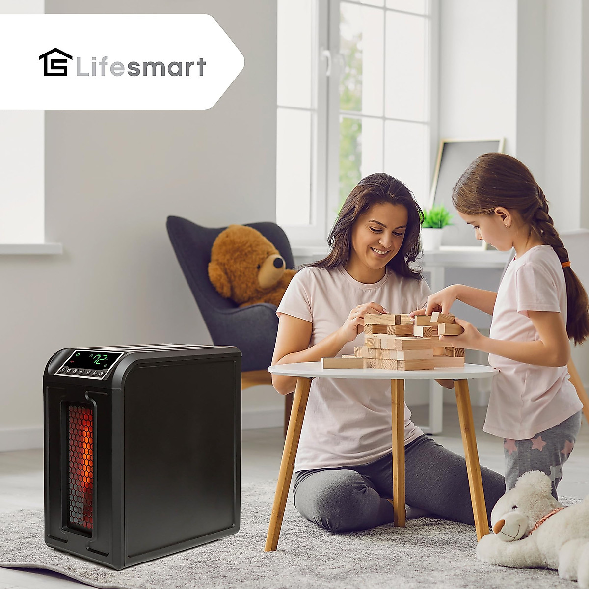 Lifesmart Infrared Quartz Space Heater, 1500W Portable 3 Element Heater with Remote, Black