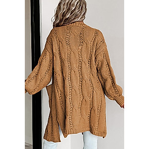 Dokotoo Long Cardigans for Ladies Open Front Lightweight Side Split Fall Knit Cute Womens Sweaters Fall 2023 with Pockets Trendy Clothing,Khaki Large