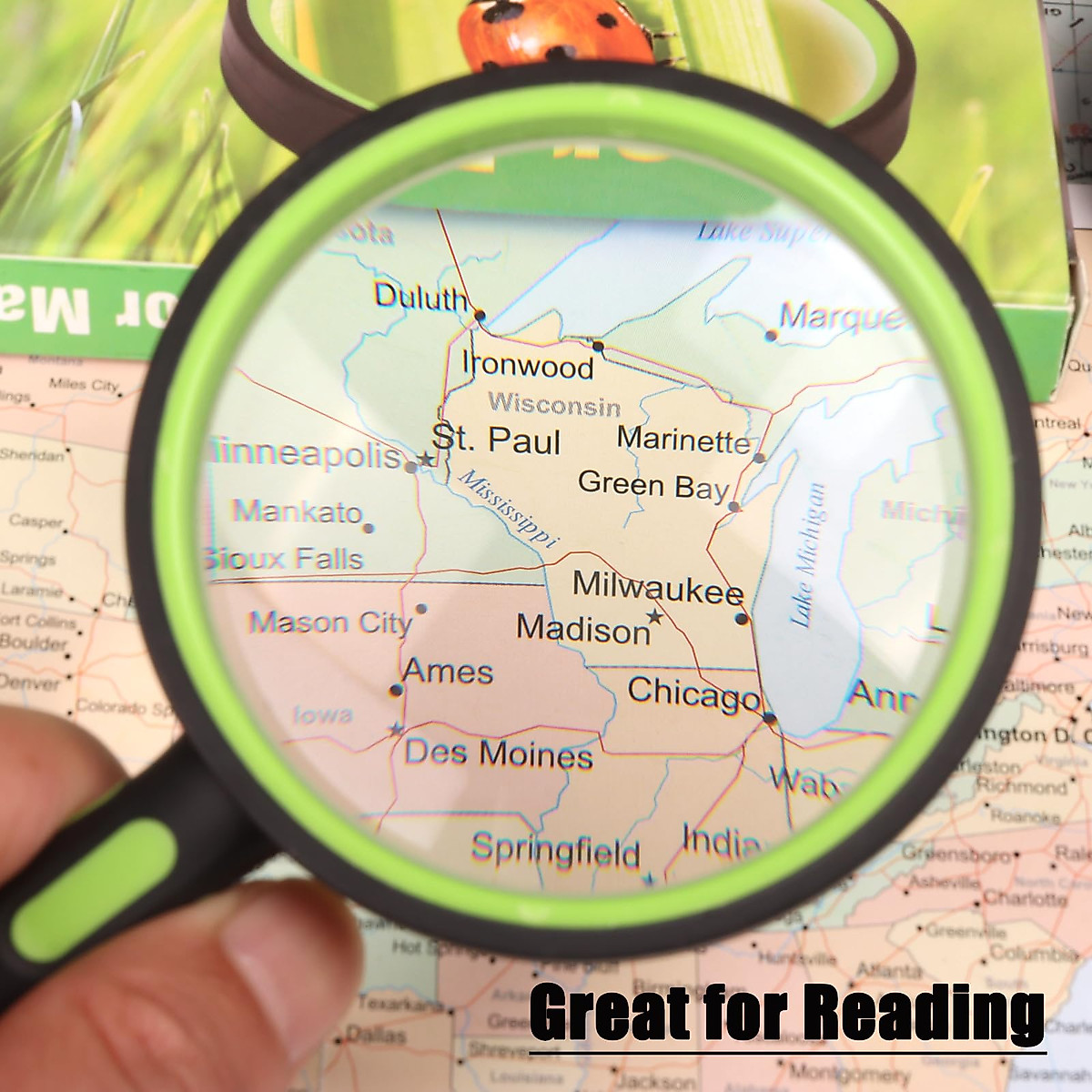 Ocim 2 Pack 75mm 10X Magnifying Glass, Kids Magnifying Glass,Magnifier with Non-Slip Rubber Handle for Seniors Reading and Kids Nature Exploration