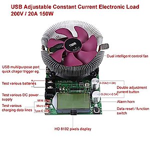 Electronic Load Tester, USB Load Tester 150W 200V 20A Adjustable Constant Current Electronic Load Battery Capacity Tester Module Power Meter, Intelligent Discharge Resistance Power Tester