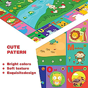 beetoy Baby Play Mats for Floor Crawling Mat Baby Play Rug Foldable Non-Slip Large Super Soft Extra Thick Plush Surface Animal Alphabet Play Mat for Baby (59*44 Inch, 6mm)