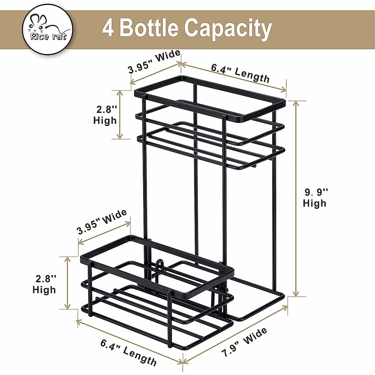 Coffee Syrup Organizer Rack, (4 Bottle Capacity),2 Tier Coffee Syrup holder for Coffee Bar Accessories,Kitchen,Storage for Syrup, Wine, Dressing（Black）