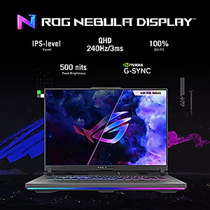 ASUS ROG Strix G16 (2023) Gaming Laptop, 16” Nebula Display 16:10 QHD 240Hz, GeForce RTX 4050, Intel Core i9-13980HX, 16GB DDR5, 1TB PCIe SSD, Wi-Fi 6E, Windows 11, G614JU-ES94,Eclipse Gray