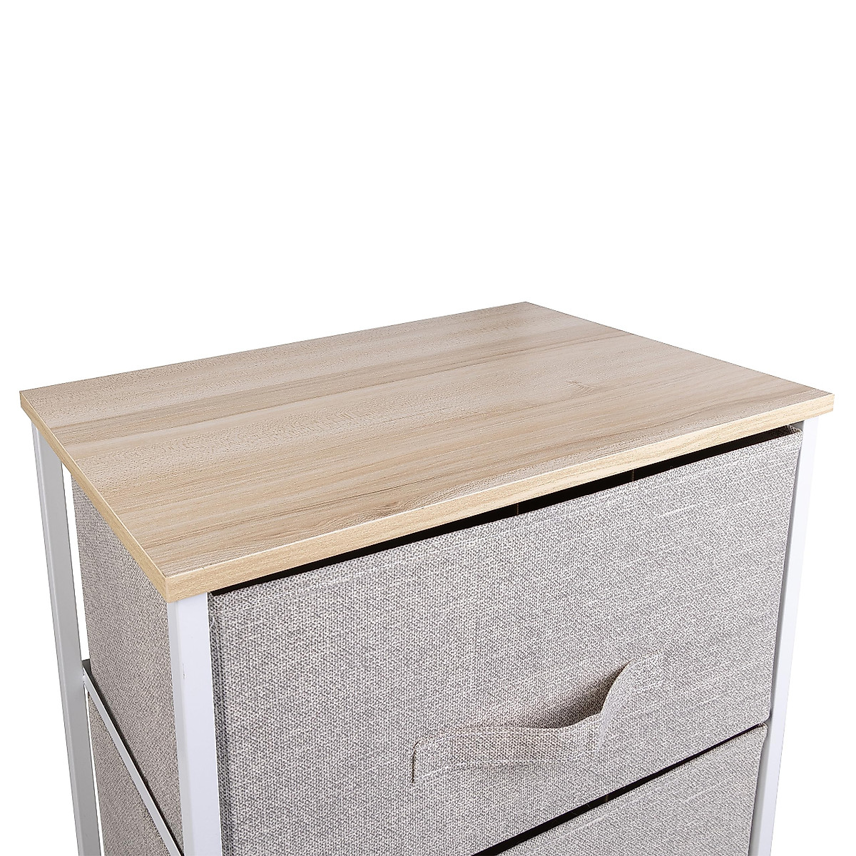 Simplify 4 Tier Vertical Storage Chest | Dresser | Nightstand | Fabric Drawers | Sturdy Steel Frame | Organizer | Bedroom | Closet | Easy to Assemble | Beige