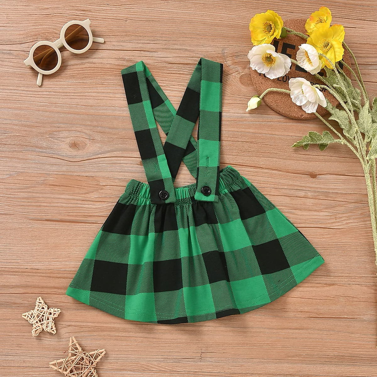 Toddler Baby Girls St Patrick's Day Outfits Suspender Skirt Shamrock Clover Dresses (Green, 3T)