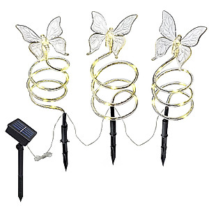 Solar Butterfly Garden Stake Lights Set of 3, Solar Powered 45 LED Spiral Tree Butterfly Figurines Decorative Landscape Lighting with 8 Lighting Modes for Path, Yard, Lawn, Halloween, Christmas