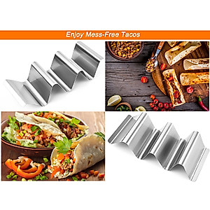 Taco Holders 4 Packs, Stainless Steel Taco Racks With Handles by Encoli, Toco Stand Hold up to 3 taco, Oven Grill Dishwasher Safe