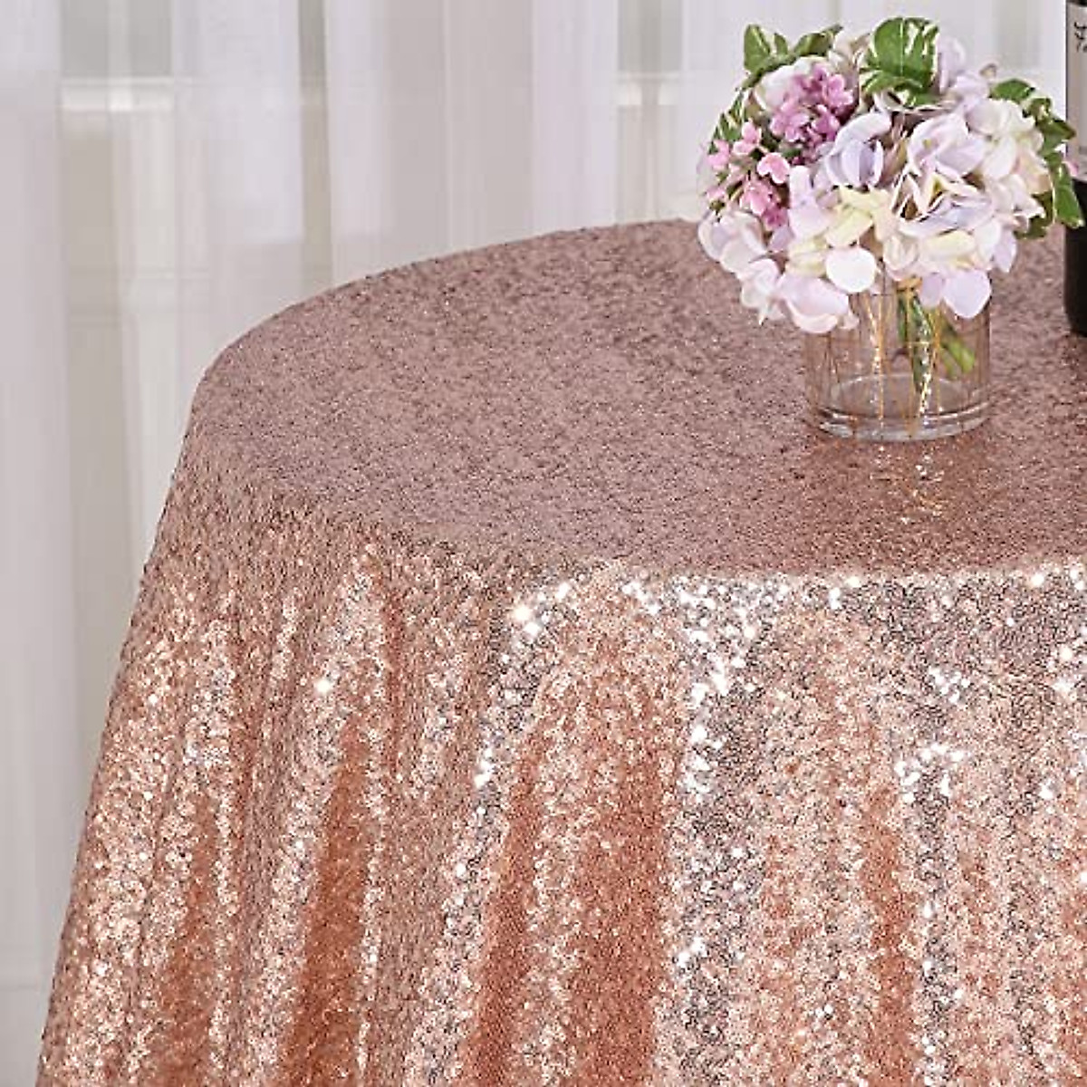 PartyDelight Rose Gold Sequin Wedding Tablecloth 50 by 50 Inch Square Polyester Sequin Overlay, Shiny Sequin Quality Tablecloth for Special Event Or Party（Rose Gold，50x50）