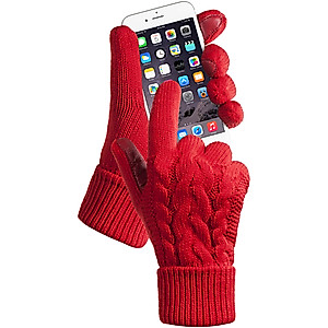 isotoner Womens Smartouch Solid Triple Cable Knit Palm With Patches Gloves, Chili, One Size US