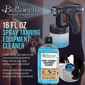 Belloccio Spray Tanning Equipment Cleaner, 16 Ounces - Fast Acting Cleaning Solution, Clean All Airbrush Spray Tanning Application Guns, Airbrushes, Equipment System Maintenace - Dried-On Tan Residue