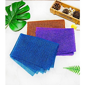 Yiclick Exfoliating African Net Sponge - Exfoliating Body Scrubber Exfoliator, Exfoliating Washcloth Towel, Exfoliate Rags Wash Cloth Loofah Sponge for Body Scrub, Back Scrubber (Purple+Browm+Blue)