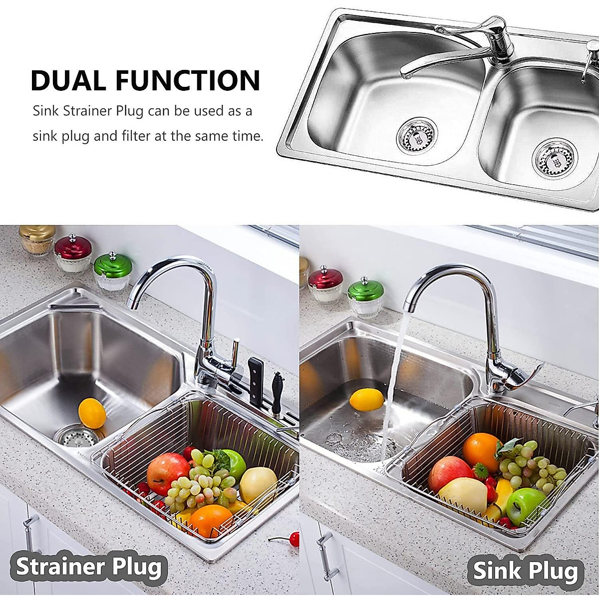 Kitchen Sink Strainer Kitchen Sink Plug, 2 Pack Universal Sink Plugs Bath Plug Strainer Plug, Thickened Stainless Steel Sink Plug Strainer For Kitchen Bathroom Home Office Hotel, Diameter 80Mm