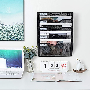 PAG Hanging Wall File Holder Mail Organizer Wall Mount Document Letter Rack, 5-Tier, Black