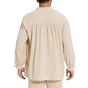 RYCUZYNU Elefan Cornelia Underwear Men's Loose Linen Medieval Gothic Renaissance Shirt Long Sleeve Pirate Mercenary Costume X-Small Beige