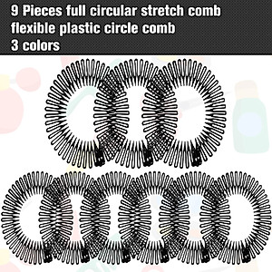 Nuenen 9 Pieces Circular Stretch Plastic Hair Comb Headband Set for Women Girls Hair Accessories (Black)