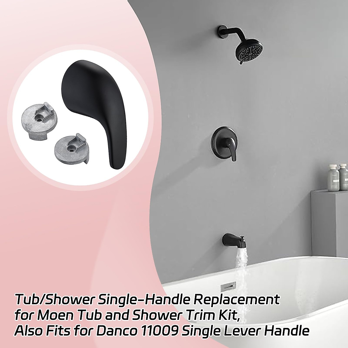 Replacement for Moen 100657 & 100224 & 179100 Lever Shower Handle, Universal Shower Handle Replacement Compatible with Moen PosiTemp & Moentrol Valve Systems, Matte Black