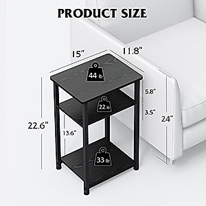 WLIVE Side Table, Small End Table, Adjustable 3-Tier Bedside Table with Sturdy Metal Frame, Tall Nightstand for Bedroom, Living Room, Sofa Table for Small Space (Black, 1 Pack)