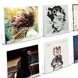 CECOLIC Clear Acrylic Vinyl Record Shelf Wall Mounted Rack 6 Pack, Transparent Floating Shelves Acrylic Album Record Display Holder for Living Room Bedroom Office (7 Inches)