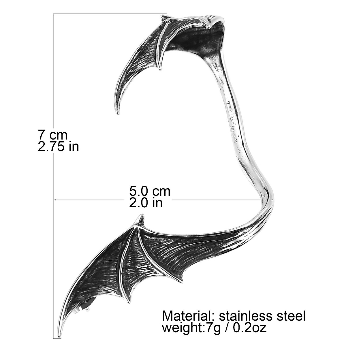 HZMAN Stainless Steel Ear Cuff Earrings for Women Piercing Men Stud Dragon Punk Wrap (Bat)