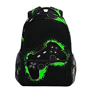 Krafig Green and Black Video Game Boys Girls Kids School Backpacks Bookbag, Elementary School Bag Travel Backpack Daypack