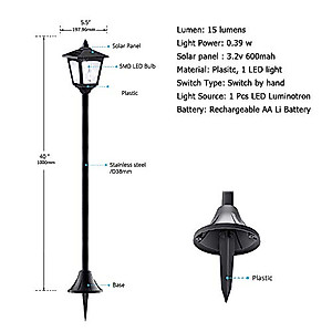Greluna 40 Inches Mini Solar Lamp Post Lights Outdoor, Solar Powered Vintage Street Lights for Lawn, Pathway, Driveway, Front/Back Door, Pack of 2