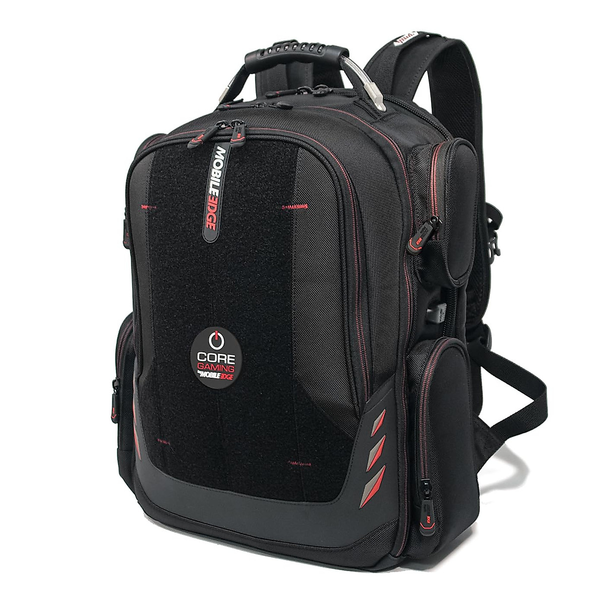 Core Gaming Laptop Backpack From Mobile Edge Core Gaming, 17.3 Inch, External USB 3.0 Quick-Charge Port w/Built-in Charging Cable, Patch Panel - Black w/Red Trim - MECGBPV1
