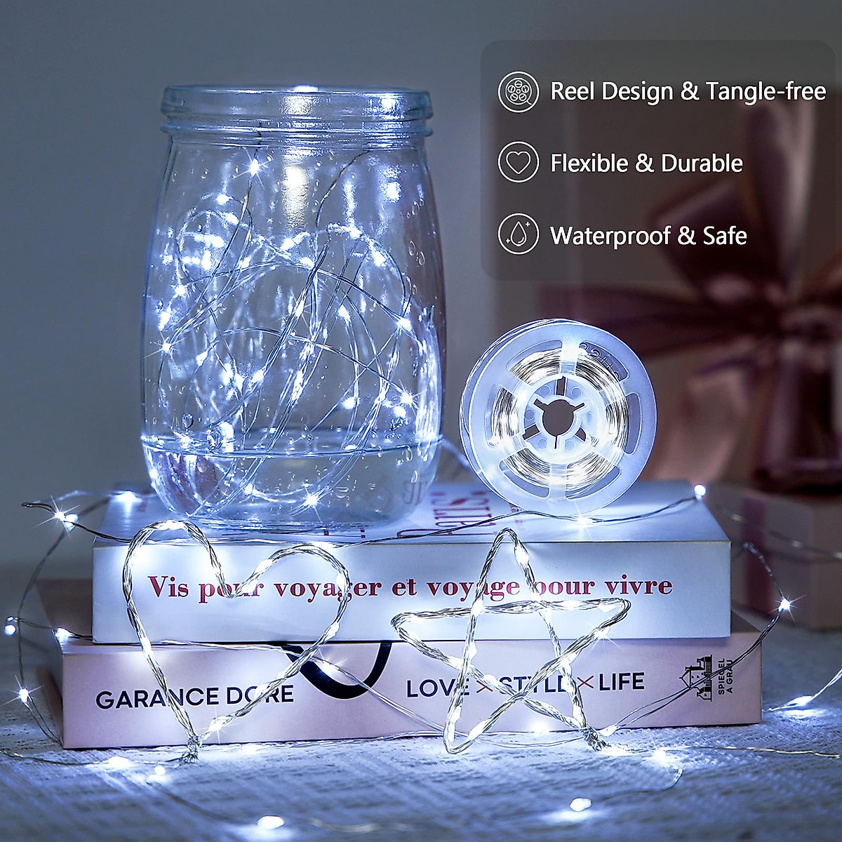 JMEXSUSS 2 Pack Solar String Lights Outdoor Waterproof, Each 33FT 100 LED Solar Lights Outdoor, 8 Modes White Fairy Light for Outside Yard Tree Patio Garden Wedding Christmas Decorations