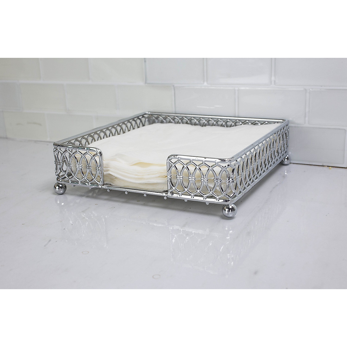 Home Basics Chrome Plated Steel Infinity Collection Flat Napkin Holder Organizing Stand, Elegant Design, Silver Chrome